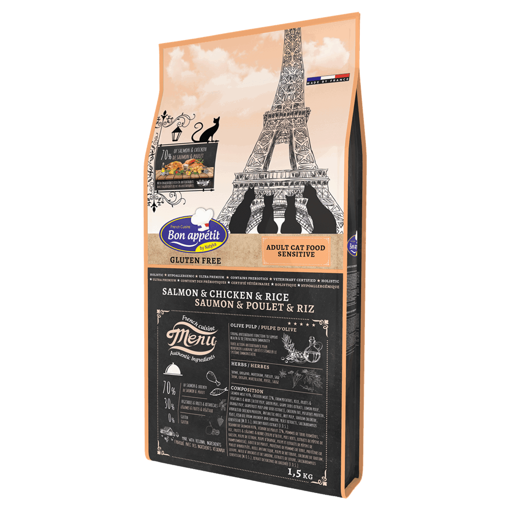Bon Appetit Salmon, Chicken & Rice Sensitive Adult Cat Dry Food ...