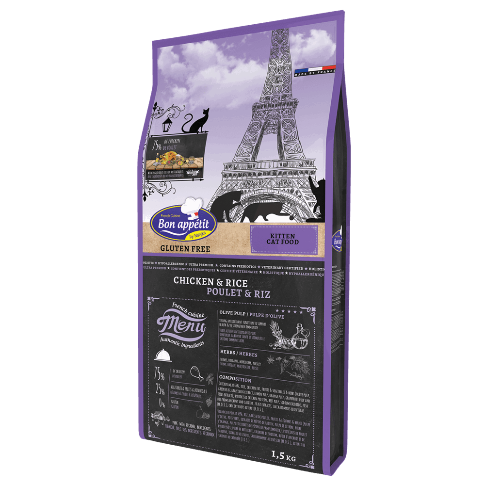 Bon Appetit Chicken & Rice Dry Kitten Food: hypoallergenic, gluten-free ...